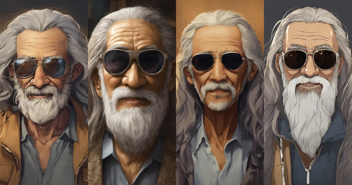 Lexica - Cartoon an old man with long hair is wearing sunglasses, in ...