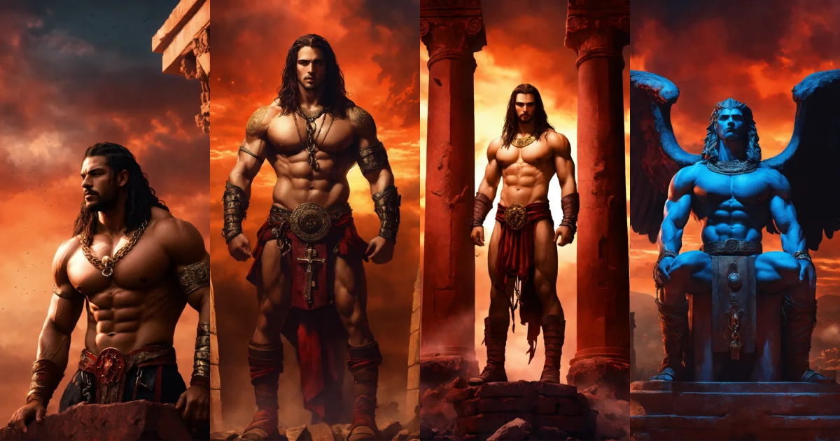 Lexica - Bound strong muscular huge male Sphinx-god prisoner, captive ...