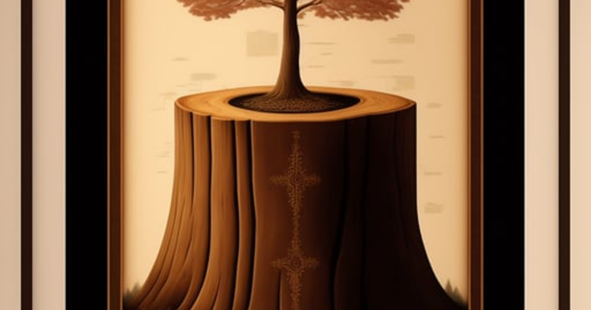 Lexica - Canvas wall print of a tree stump with a cross section cut in half, a woodcut by Aaron ...