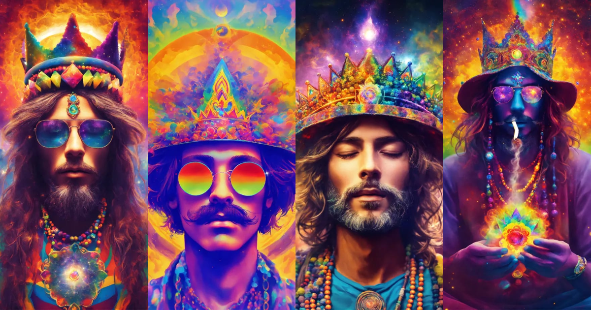Lexica - Abstract hippy smoking dmt, with universe coming out of his ...