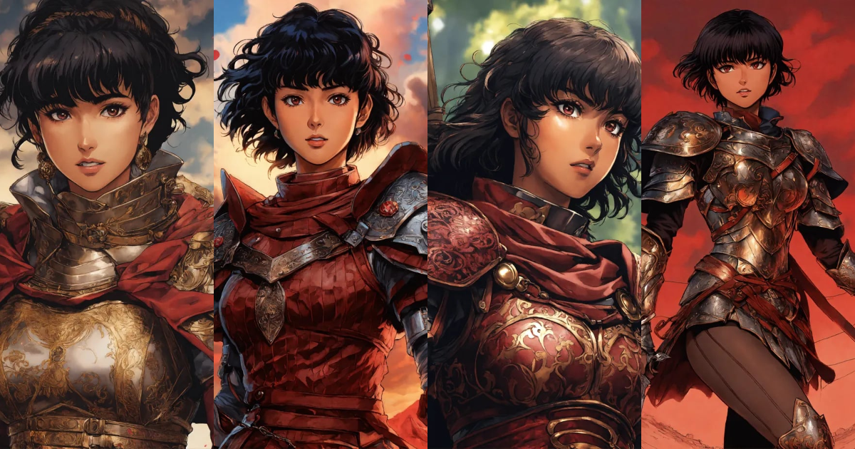 Lexica - Full body Manga art of Casca from Berserk, brown skin, short ...