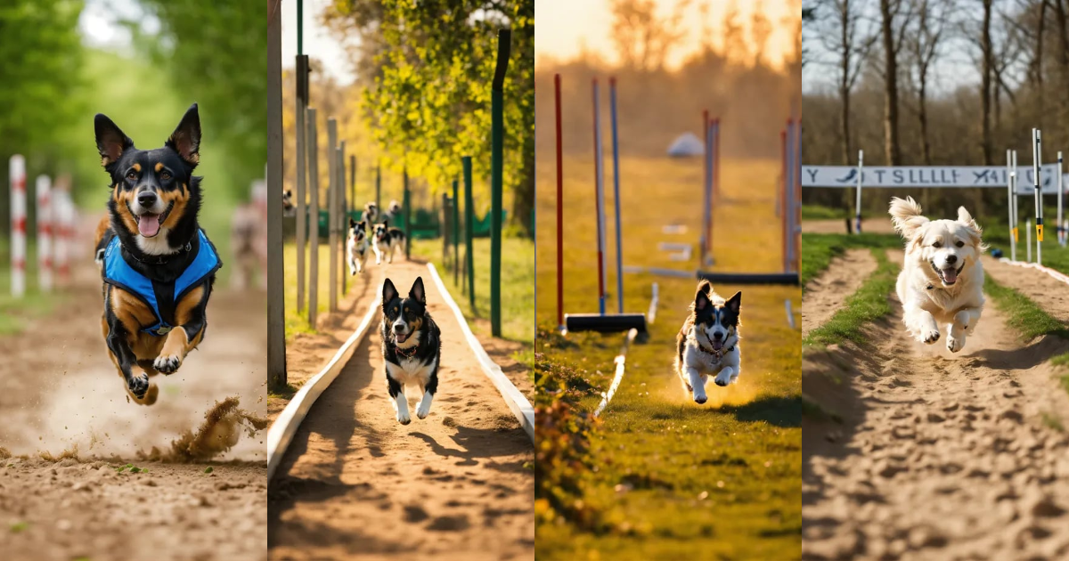 Lexica - Agility track, dogs, people, nature, vertical picture