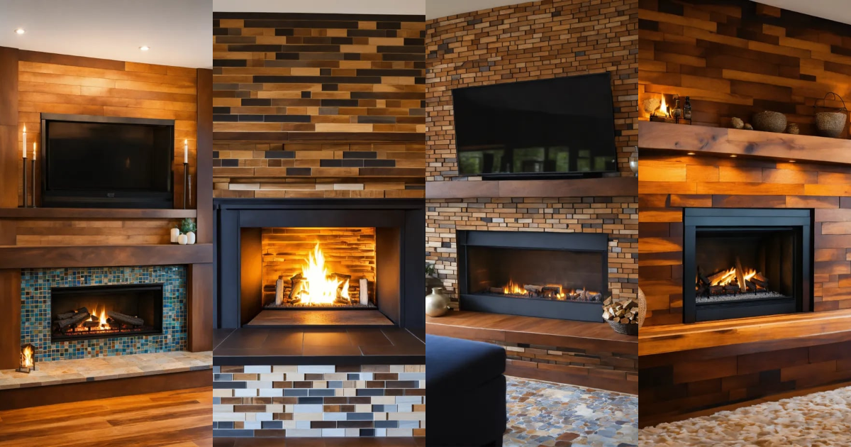 Lexica - A floating mantle over a fireplace, real wood with a medium ...