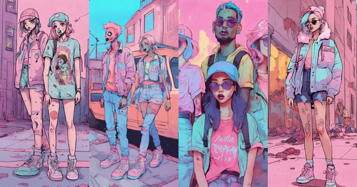 Lexica - Cartoon sketch style, zombies, pastel grunge streetstyle ...