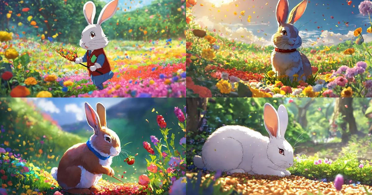 Lexica - An anime-style rabbit sowing colorful seeds