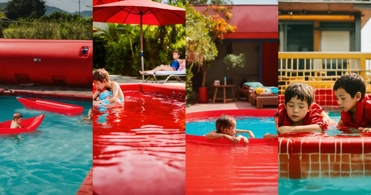 Lexica - Sleeping kids in red swimming pool