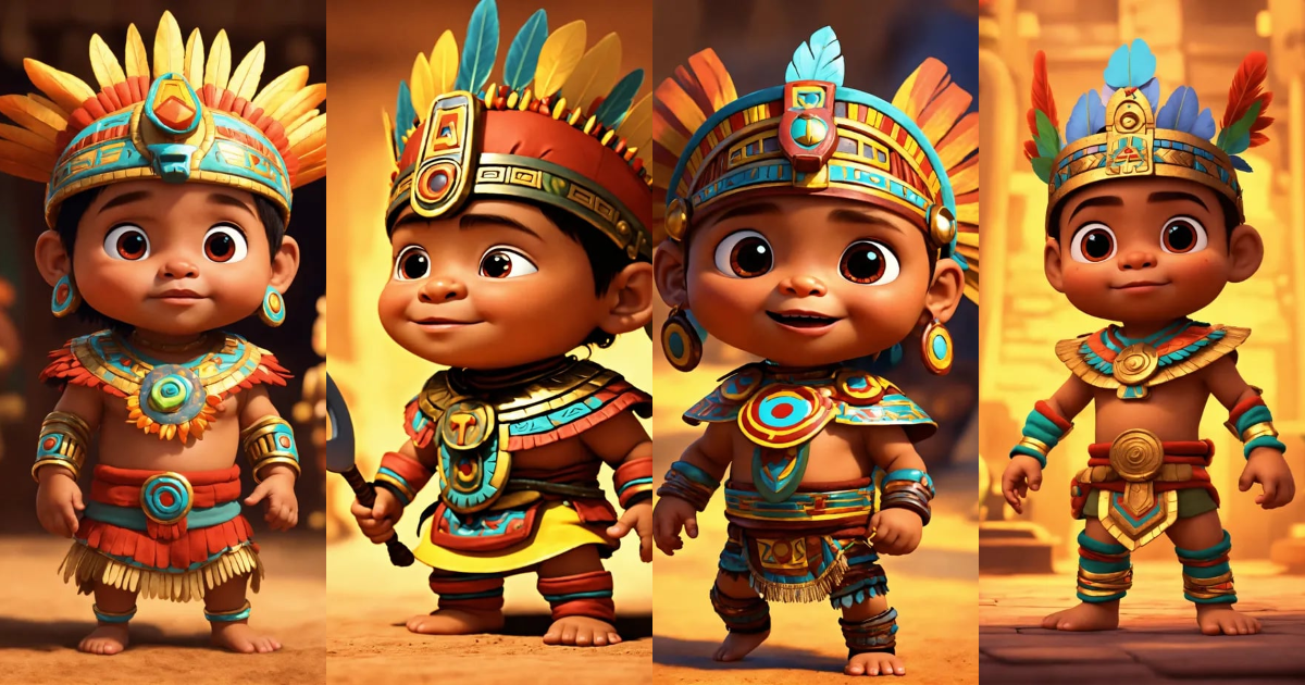 Lexica - Pixar animation of a baby Aztec warrior, pixar style cartoon