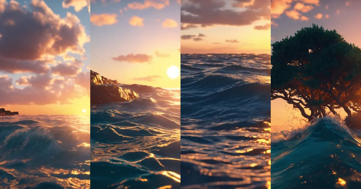 Lexica - 3D ocean scene at sunset hyper realistic and 8k