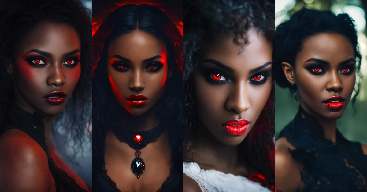 Lexica - Beautiful black vampire woman, red eyes