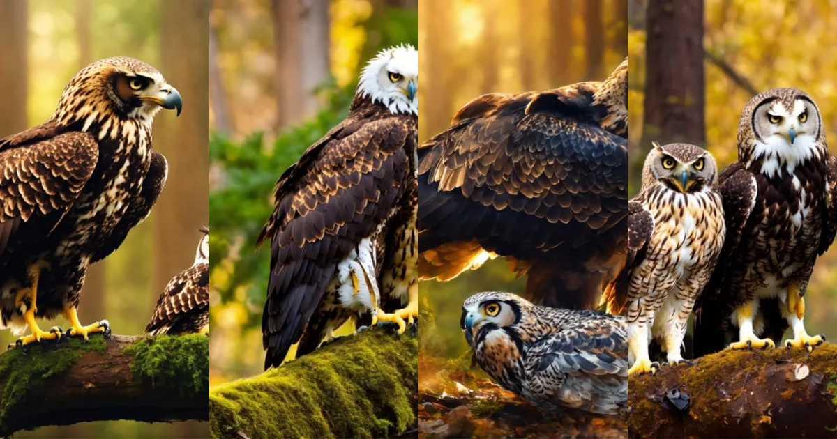Lexica - One young eagle and one big owl is hugging each other in the ...