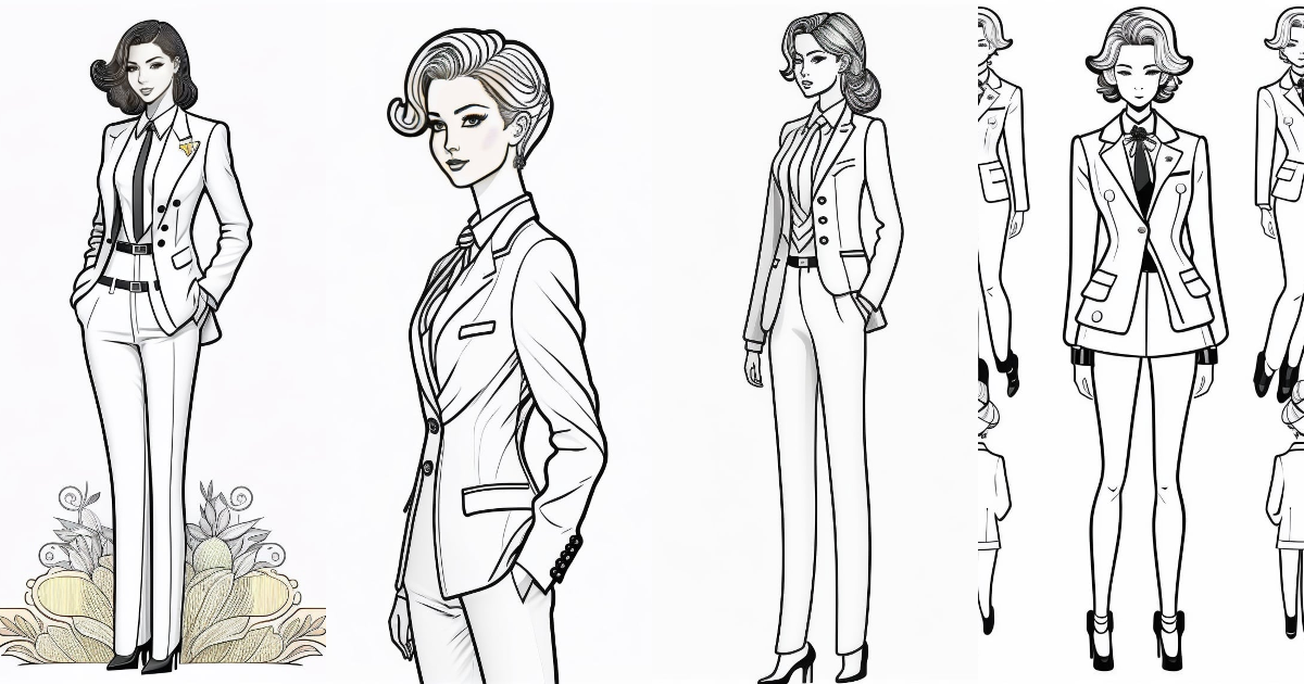 Lexica - Cute drawing of an androgynous woman, full body, suit and tie ...