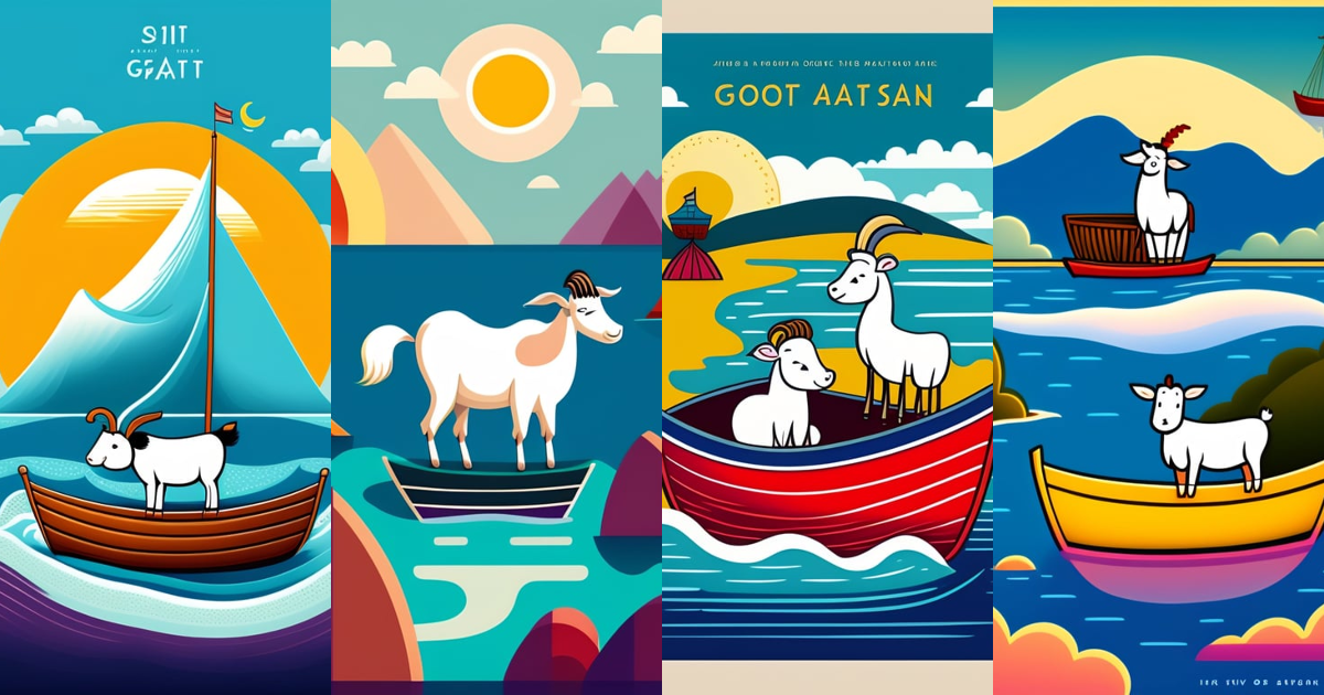 Lexica - Cartoon goat with a boat at sea in the sun book cover with ...