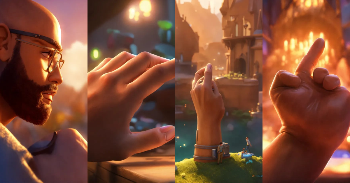 Lexica - Create a 3D rendering of a man's hand showing his index finger ...