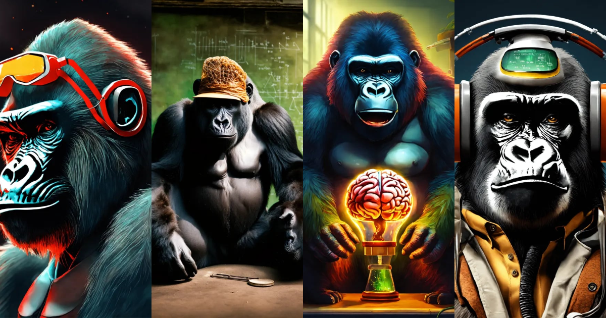 Lexica - Scientist gorilla with its brain on the outside