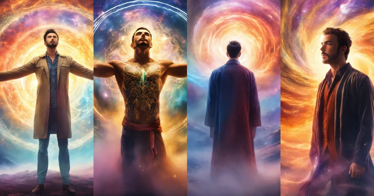 Lexica - Create an image of a man being transformed into a dimension ...