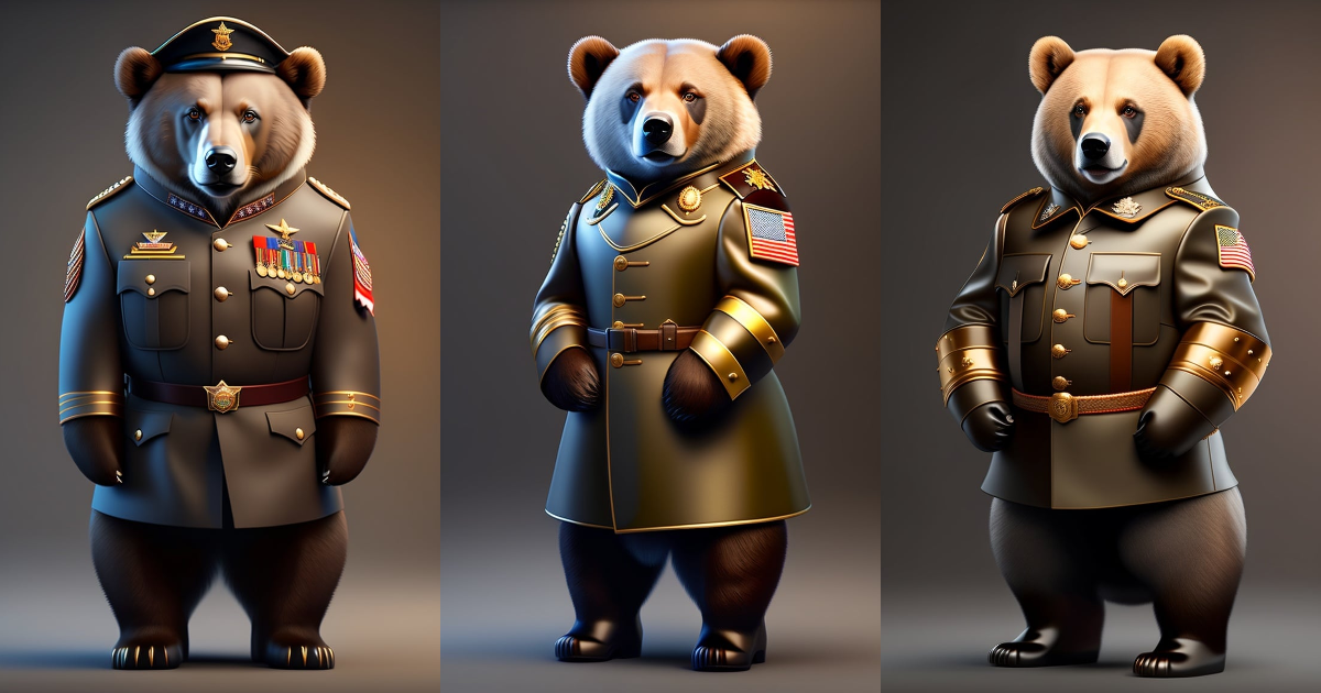 Lexica - Bear wearing a military general uniform standing, photorealistic