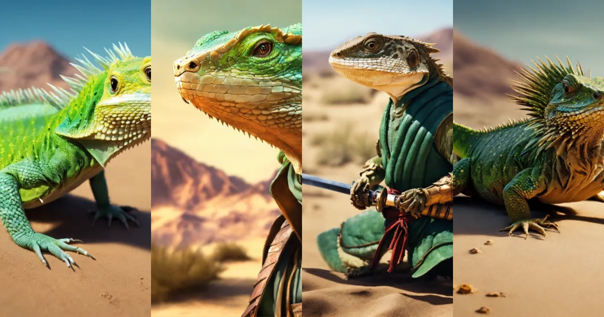 Lexica - Lizard Samurai. Desert Oasis. Hyper realistic.