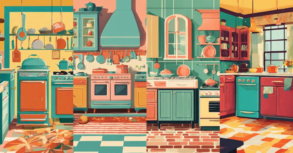Lexica - An illustration of a retro-inspired kitchen scene, with ...