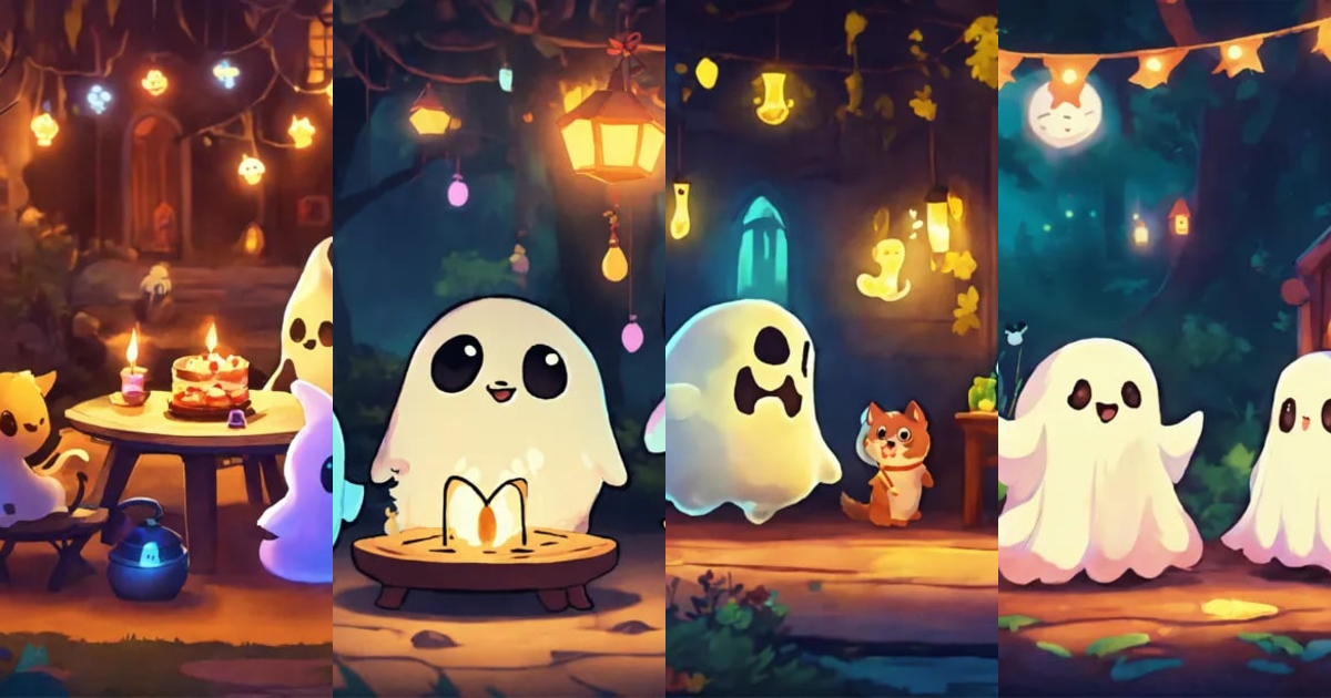 Lexica - A cute ghosts party adorned with various lights and music, the ...