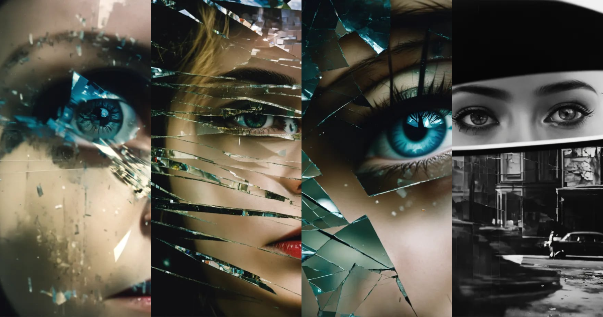 Lexica - Double Exposure photo, featuring eye, shattered mirror effect ...