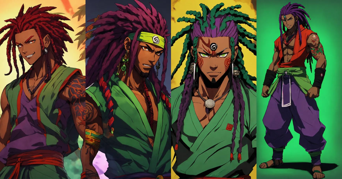 Lexica - African Naruto anime styled character, muscular physique, long ...
