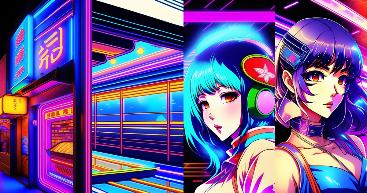 Lexica - Vintage 90's anime japan style neon lights line art