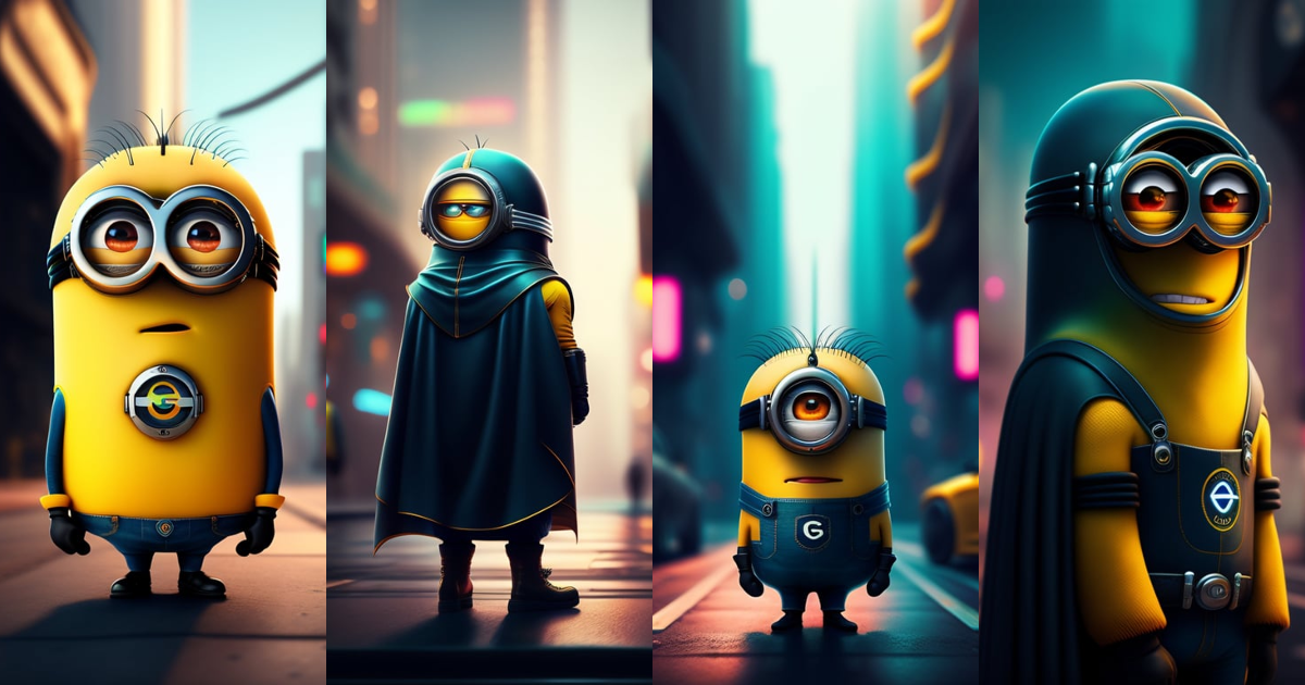 Lexica - Minion in cape in cyberpunk city
