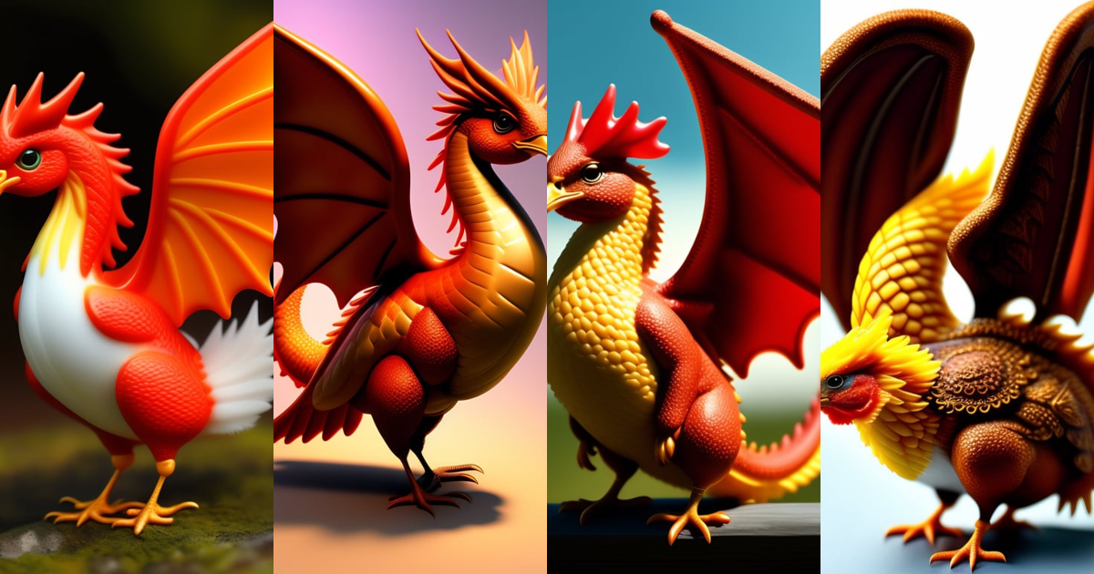 Lexica - Cute single chicken dragon, wings outstretched