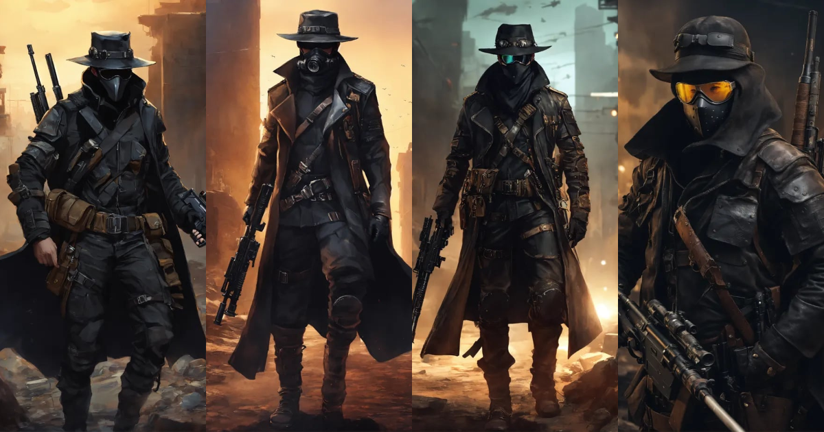 Lexica - In a post-apocalyptic wasteland, a white assassin in an black ...