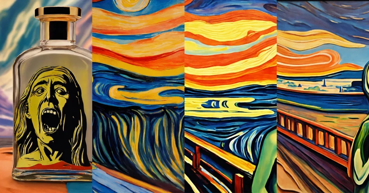 Lexica - Hand-made modeling, view on real fragrance bottle, "The Scream ...