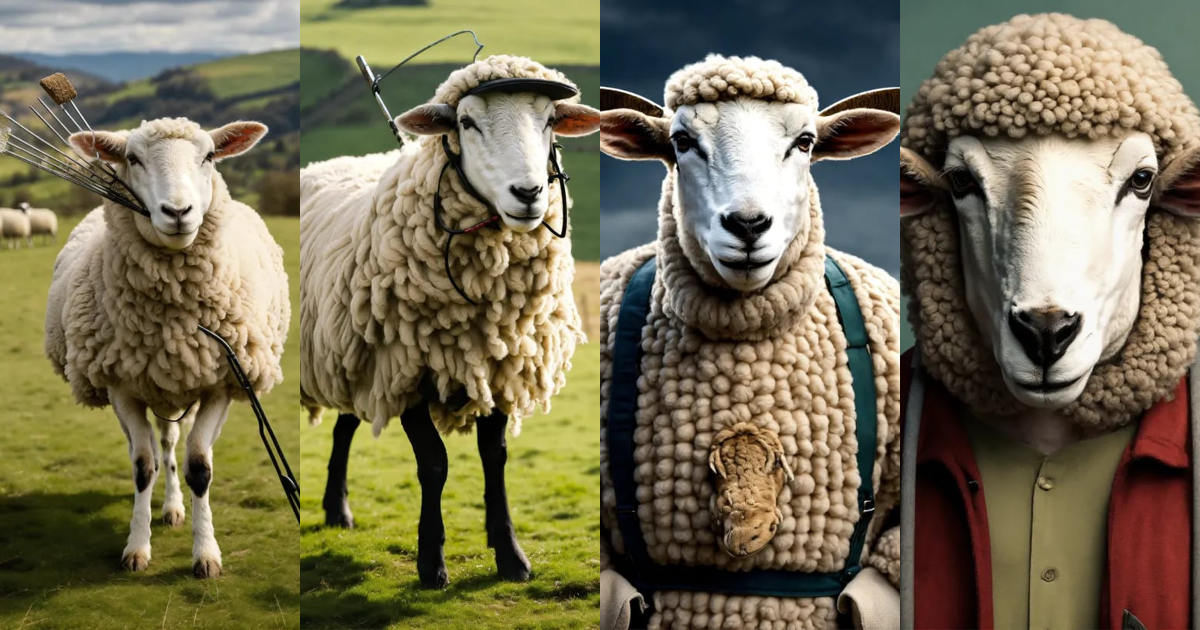 Lexica - A sheep human wearing a pitchfork