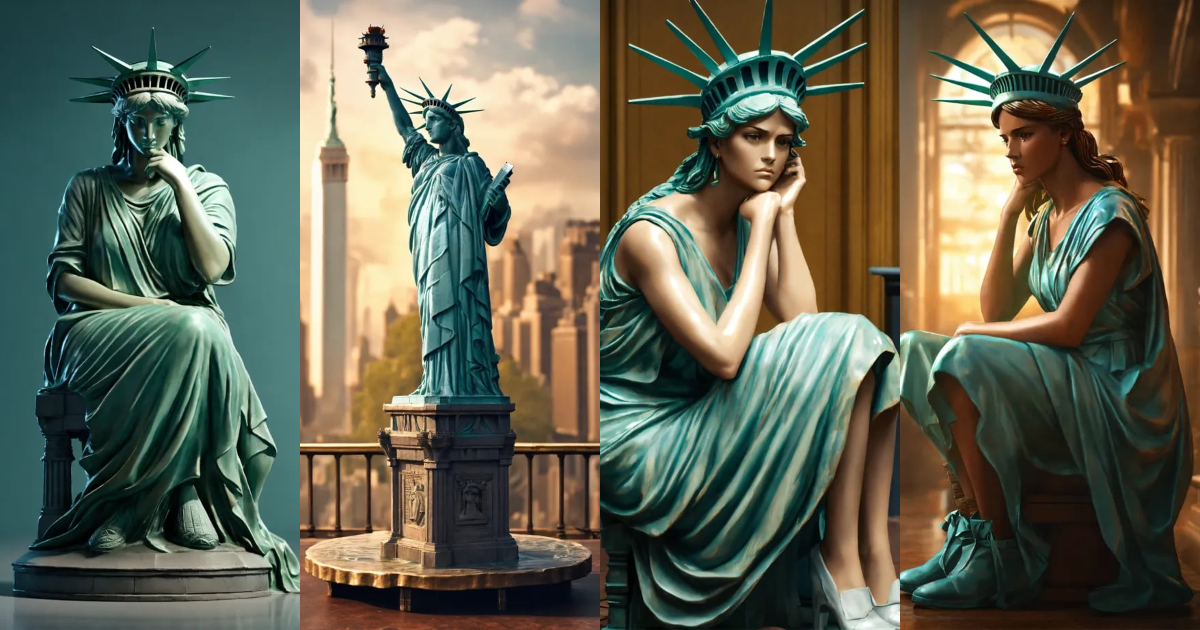 Lexica - Image of the Statue of Liberty sitting down on a stool, image ...