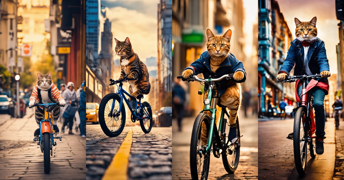 Lexica - Generate a picture of a cat biking through a bustling city as ...