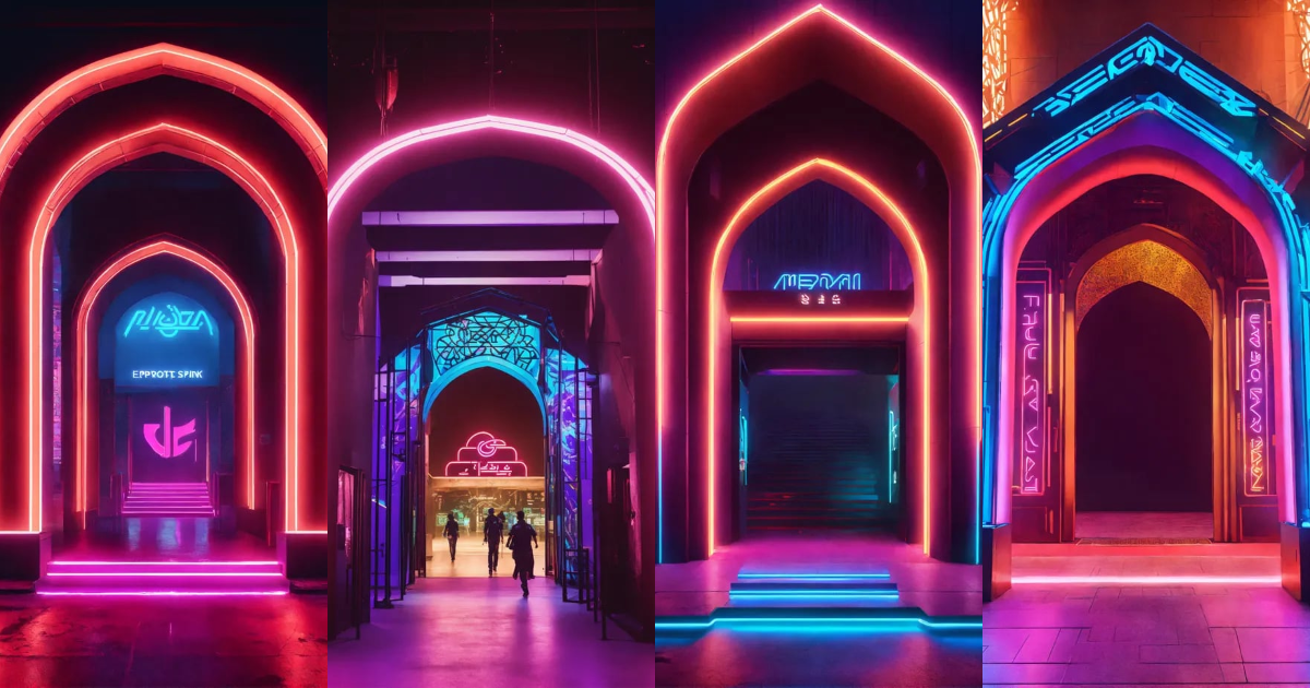 Lexica - Generate an image of the entrance of the esports venue with a ...