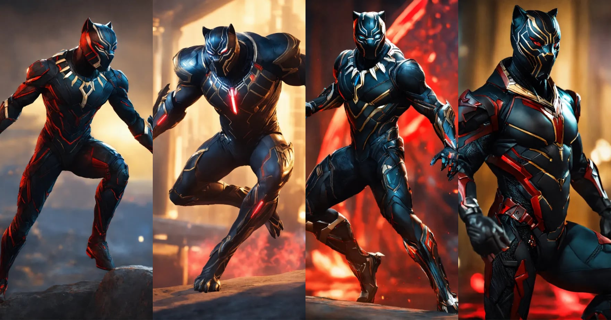 Lexica - Full-body posed black panther Warframe with red laser eyes