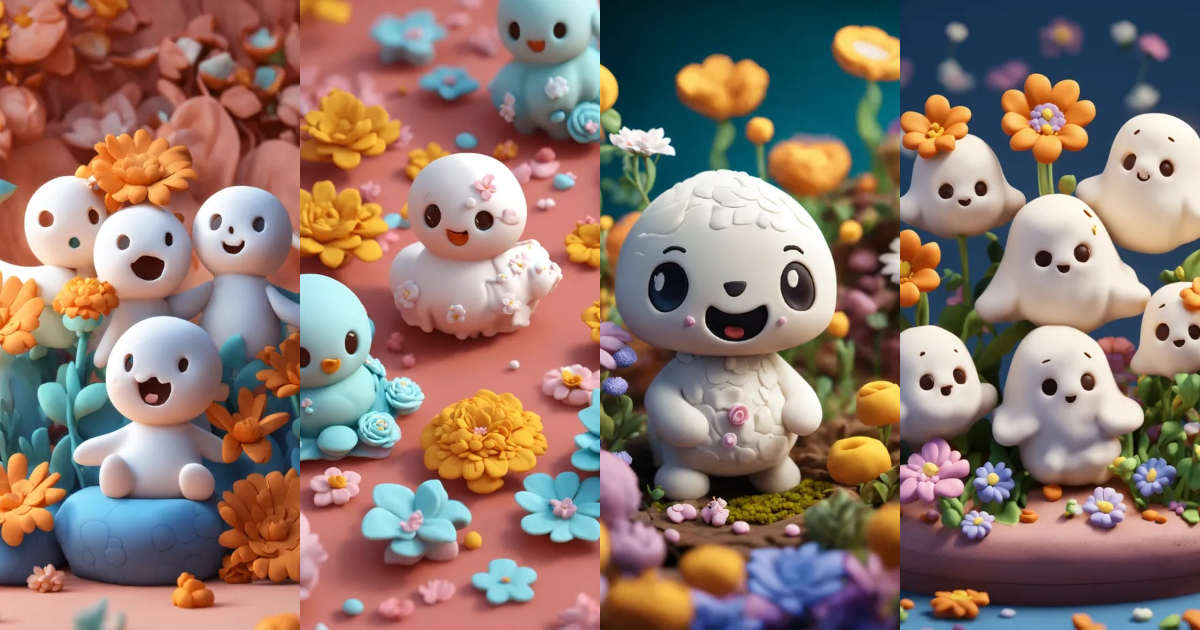 Lexica - 3d effect of cute clay ghosts and flowers in an overall ...