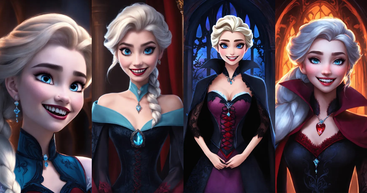 Lexica - Disney Elsa as a gothic vampire with teeth fangs showing