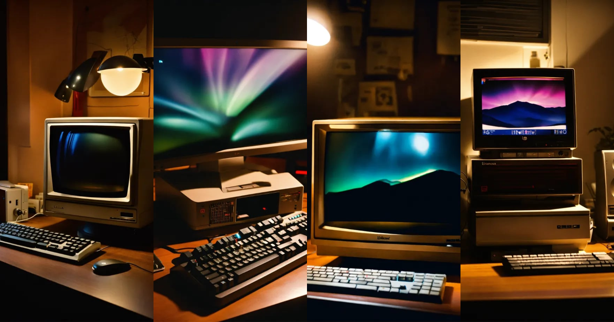 Lexica - Retro Macintosh desktop computer in the desk, dramatic ...