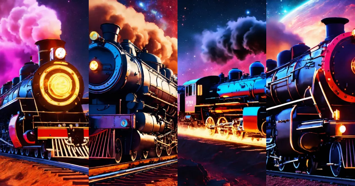 Lexica - High quality,quality8k,steam locomotive running in cosmic ...
