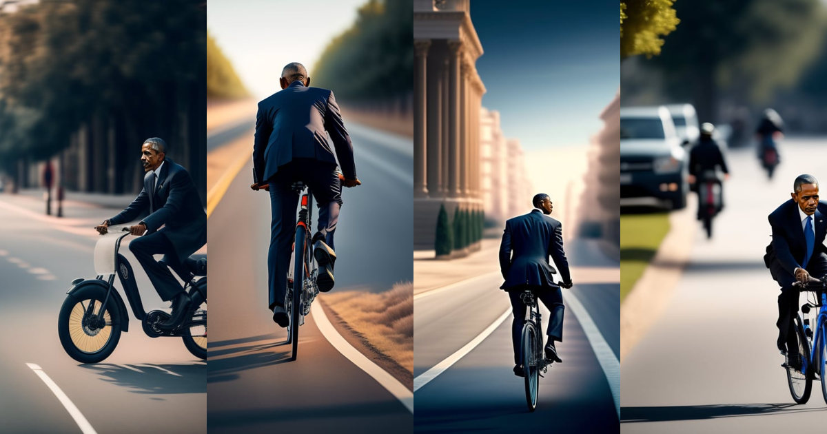 Lexica - Barack obama riding bike on empty street