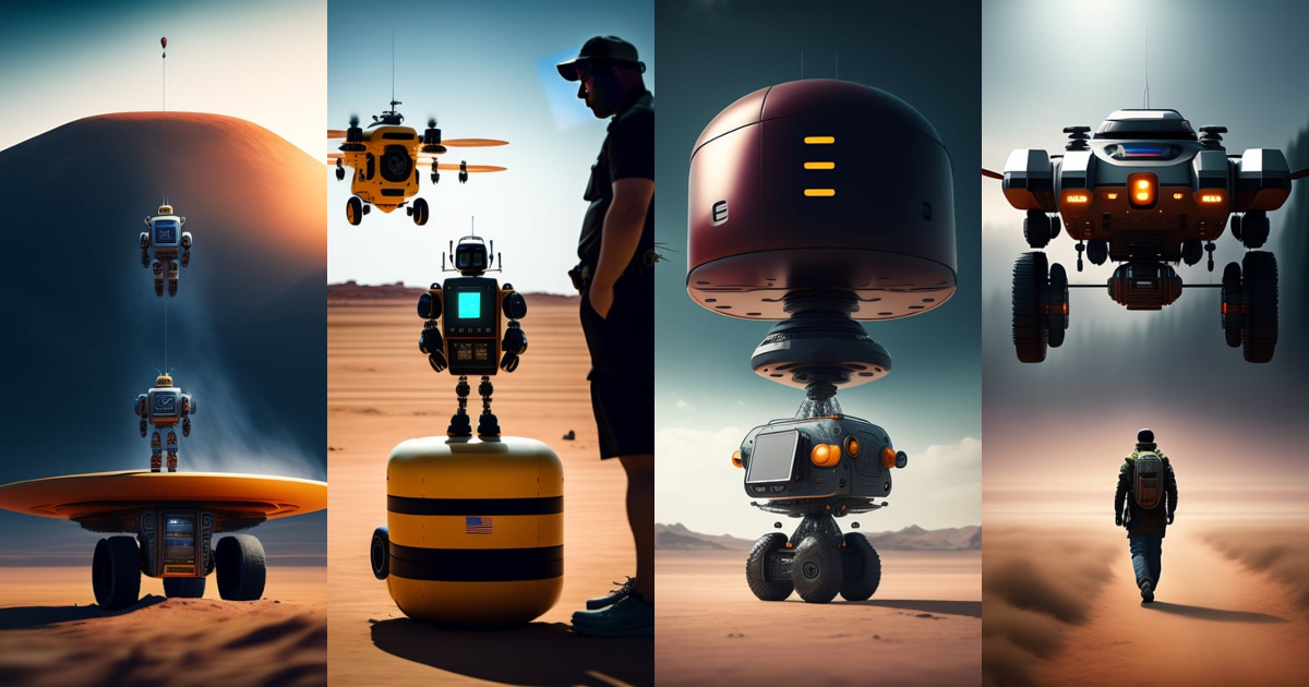 Lexica - A robot hovering near a man