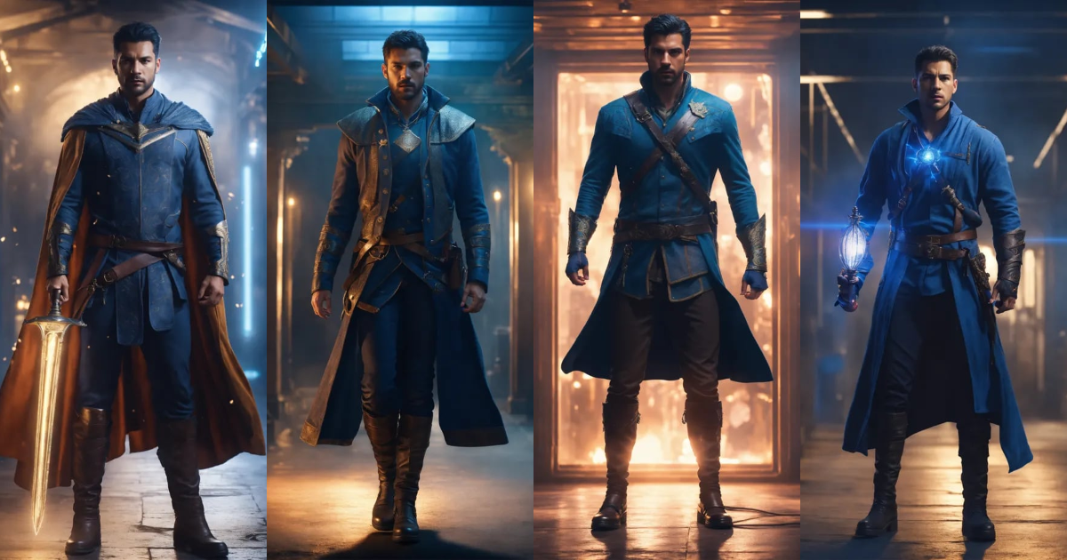 Lexica - A realistic full body portrait of a hero, teleportation ...