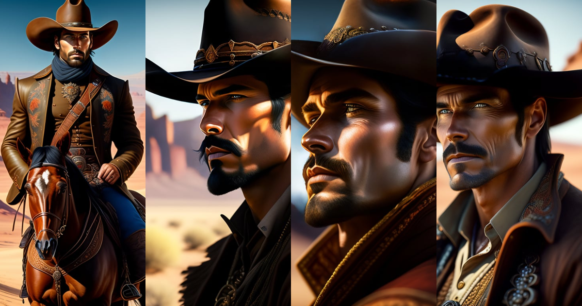 Lexica - Closeup portrait shot of a western cowboy in a scenic western ...
