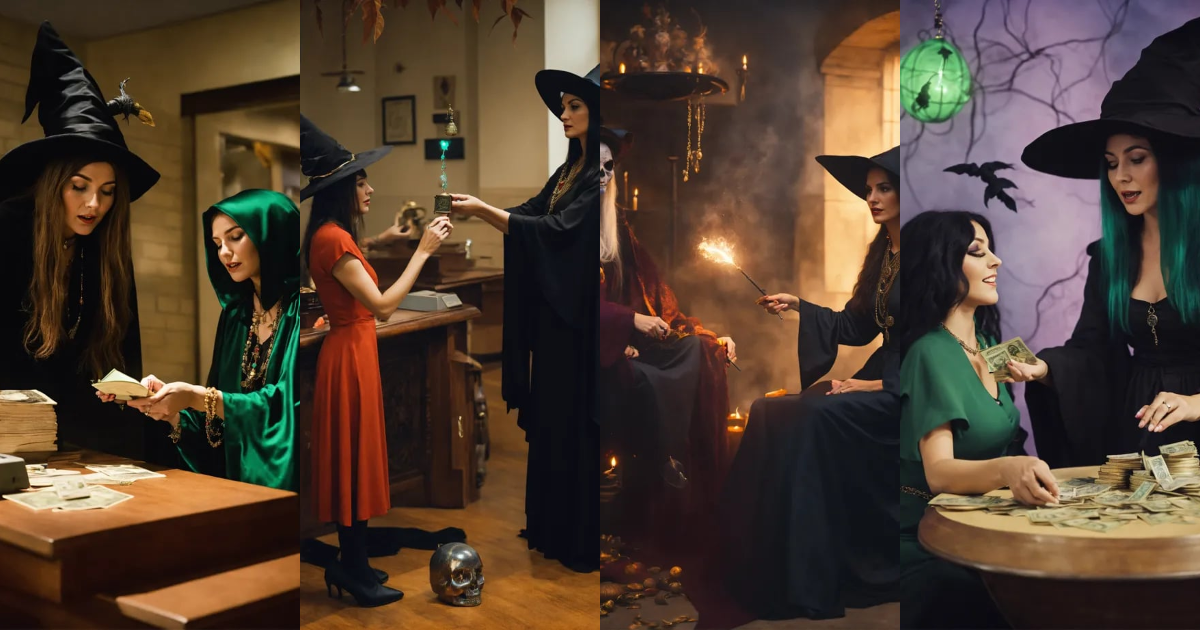 Lexica - Witch casting a hypnosis spell on a bank teller