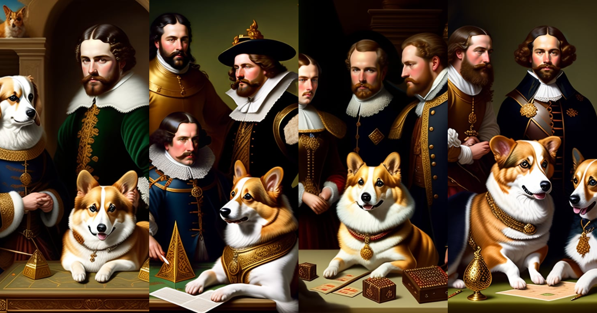 Lexica - Dutch Golden age style portrait of Corgi's playing dungeons ...