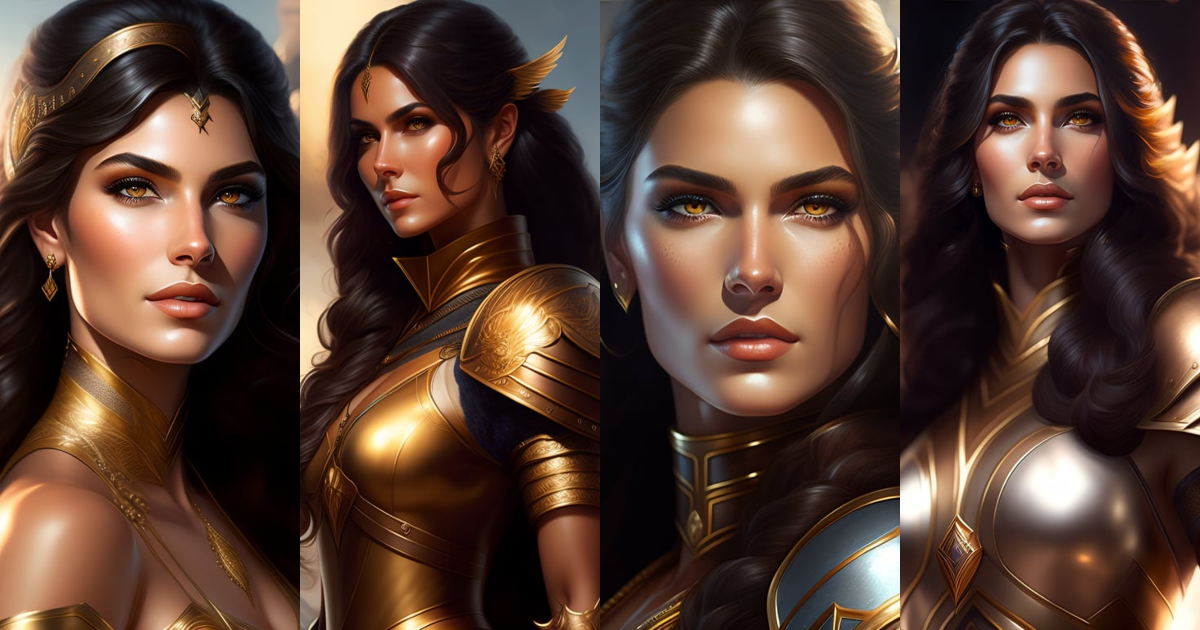 Lexica - Amazon valkyrie athena, detailed brown eyes, perfect wavy dark ...