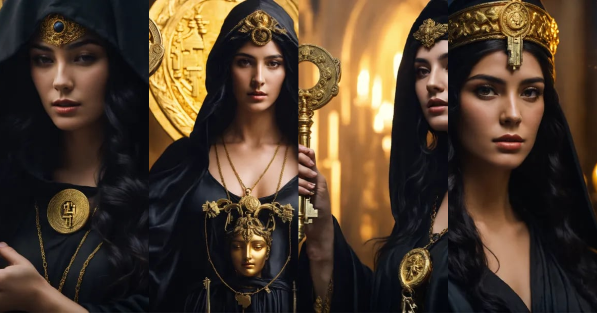 Lexica - Greek goddess Hecate, black hair, cloaked in a flowing black ...