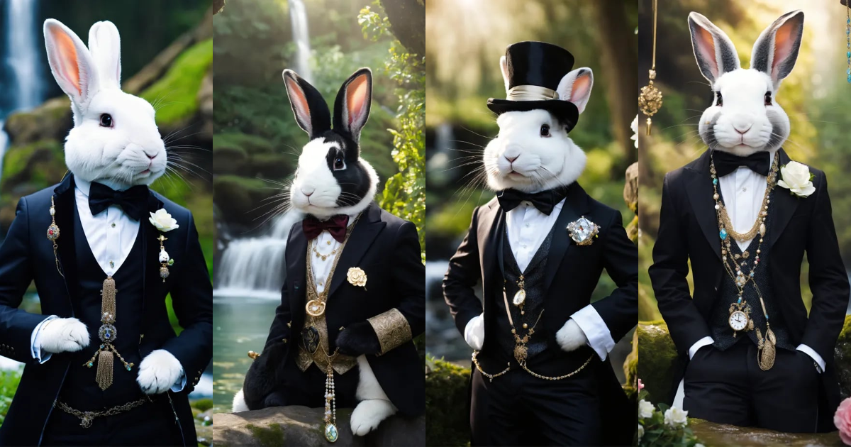 Lexica - Adorable black and white rabbit dressed as a beautiful ...