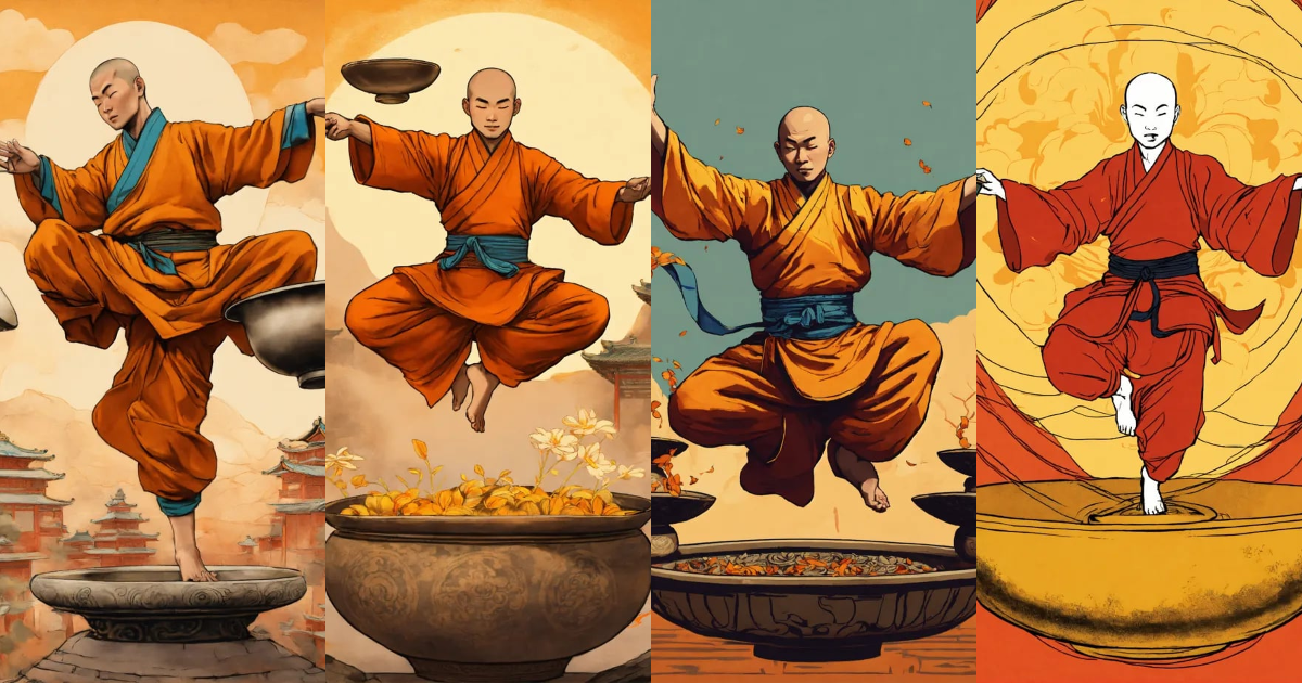 Lexica - Drawing shaolin monk balancing with outstretched hands holding ...