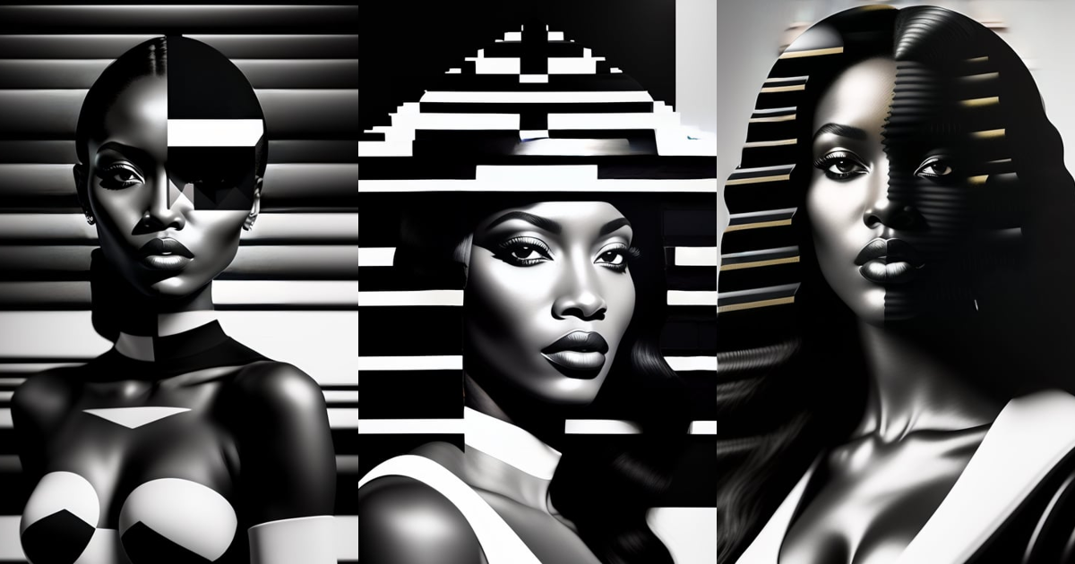 Lexica - Op art, hyper-black Monalisa female model in the streets of ...